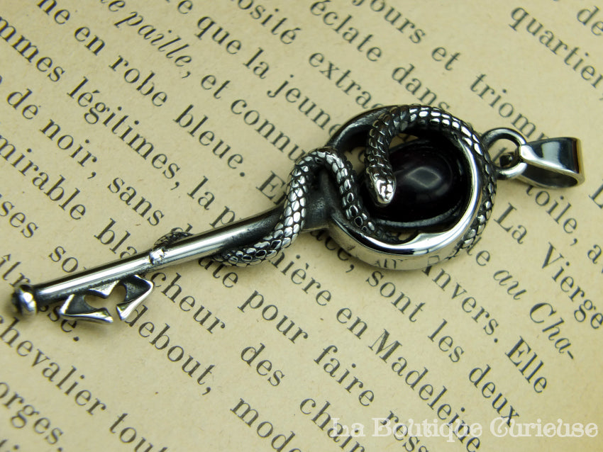 Pendentif gothique acier clé serpent et cristal type améthyste – La ...